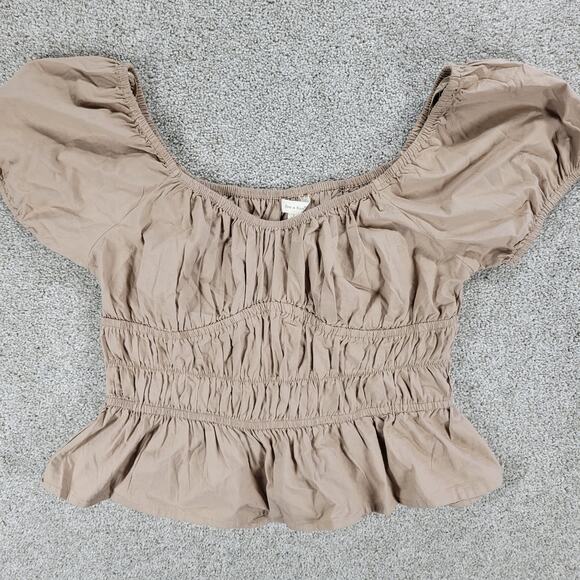 Sim & Sam | Tops | Sim Sam Cropped Top Womens Large Beige Puff Sleeve ...